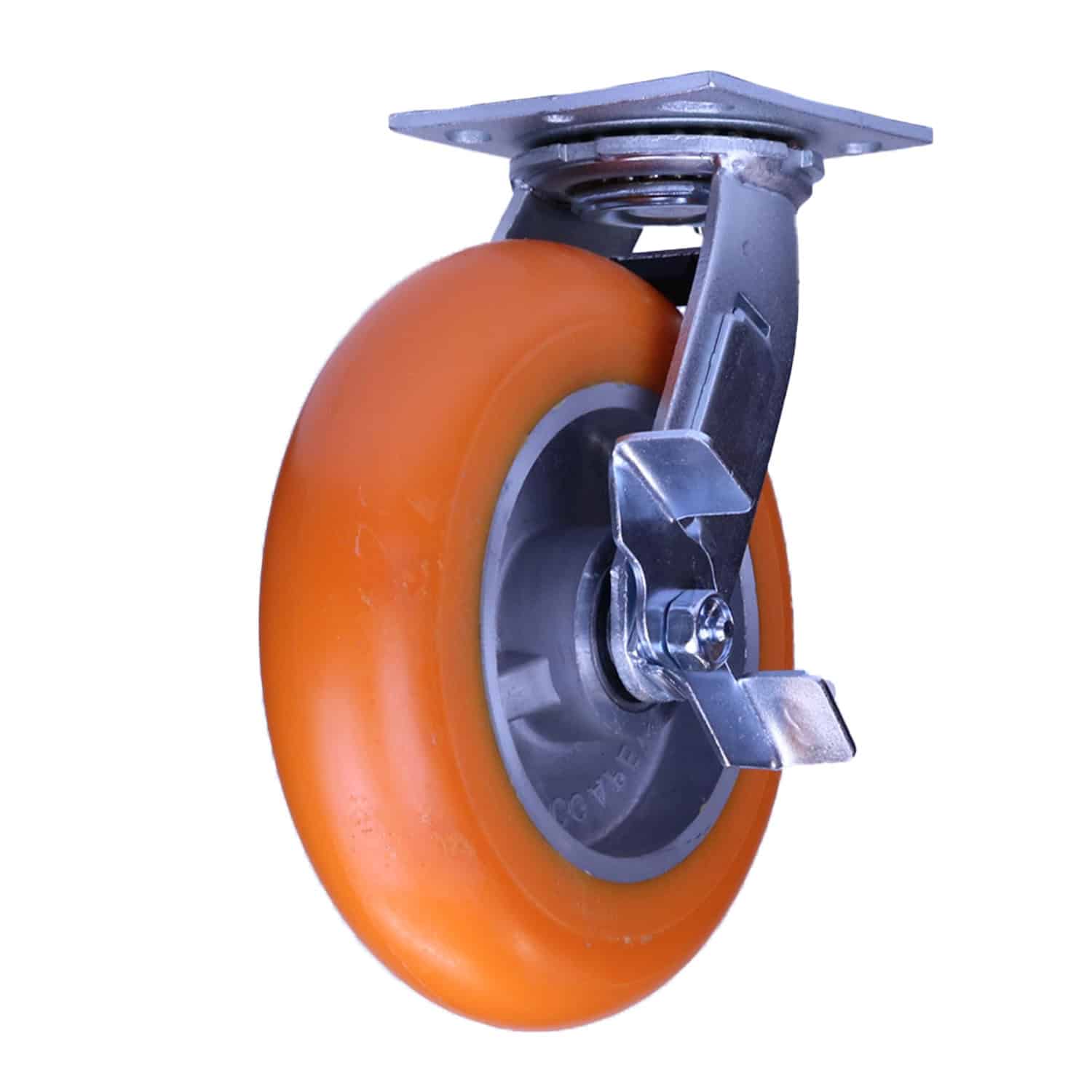 8-Inch Swivel Caster with Polyurethane Wheel and Top Lock Brake
